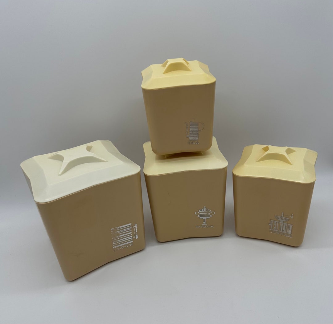 Vintage Canister Set Nesting Storage Containers Plastic Tan Silver ...