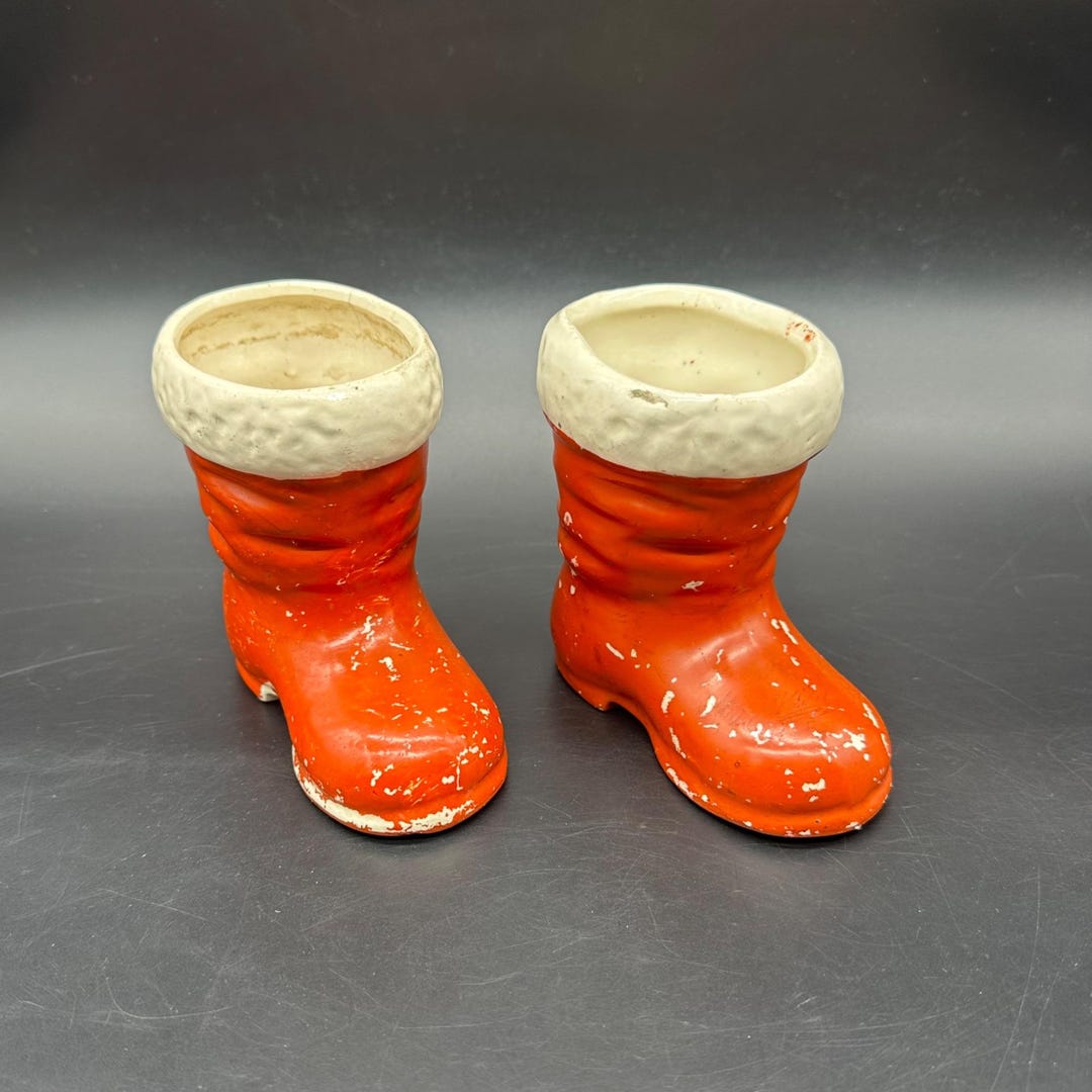Vintage Santa Claus Boot Planters Christmas Decoration Mid Century ...