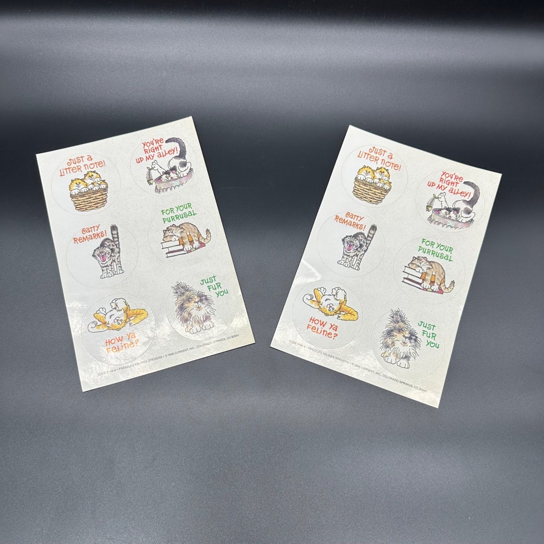 Vintage Kitty Cat Stickers Frazzled Felines 1986 Current Kitschy Humor ...
