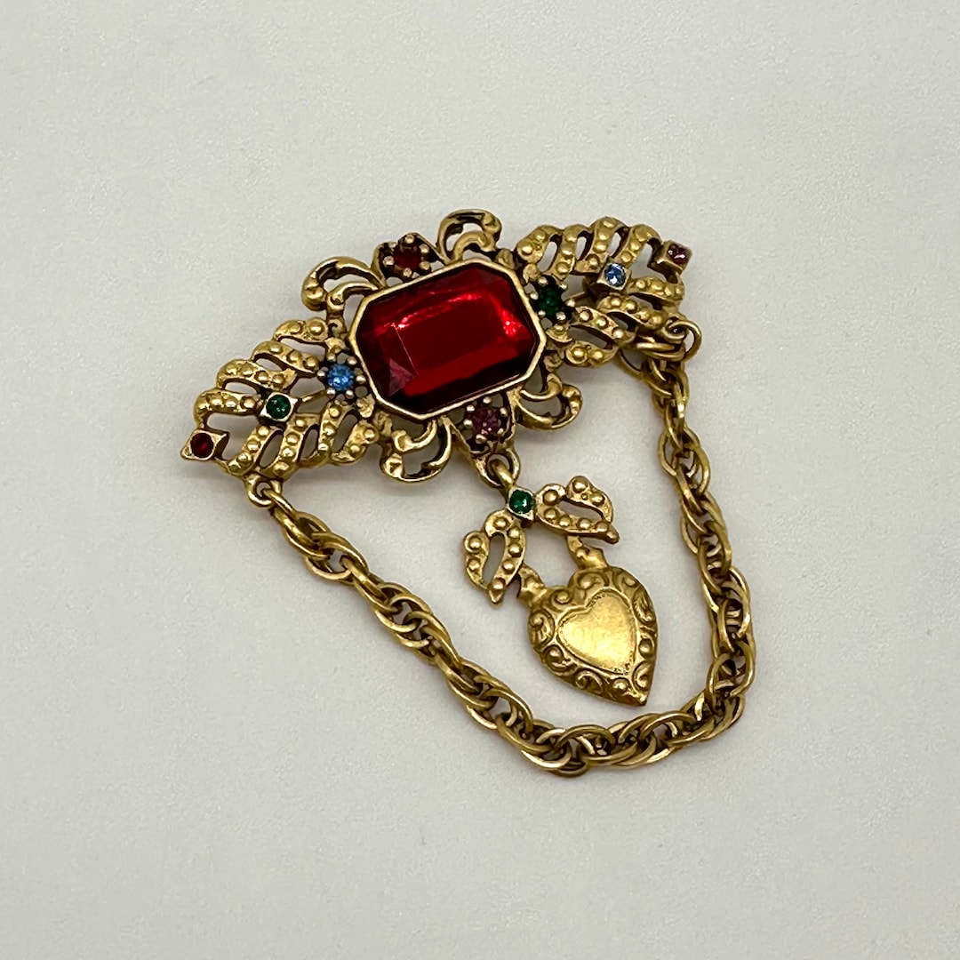 Broche en verre de style victorien rouge avec bijoux dorés pour femmes ...