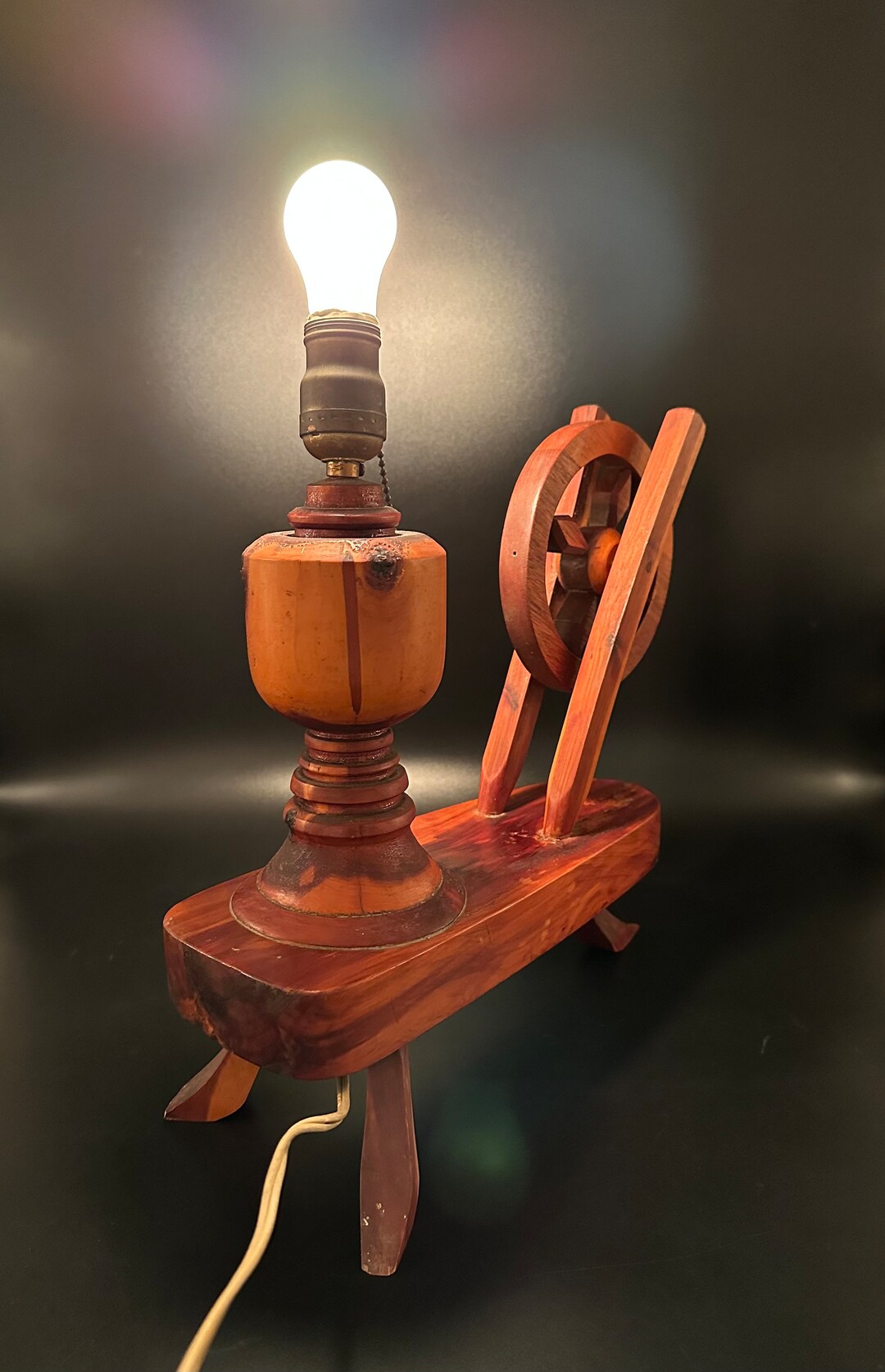 Vintage Lamp Wooden Spinning Wheel Handmade 1970s Kitsch - Etsy