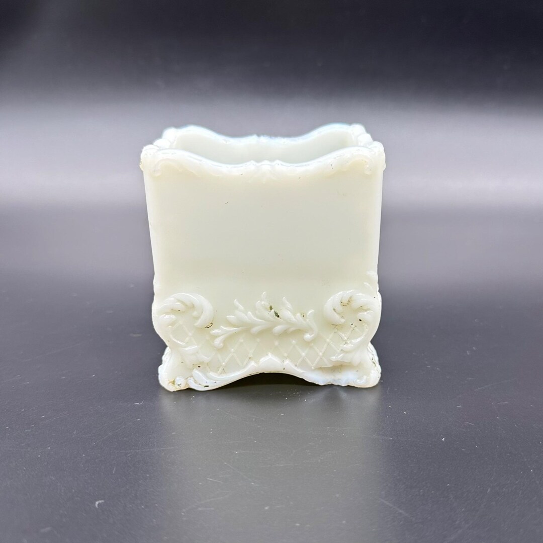 Antique Milk Glass Rectangular Holder Ornate Vintage White Storage ...