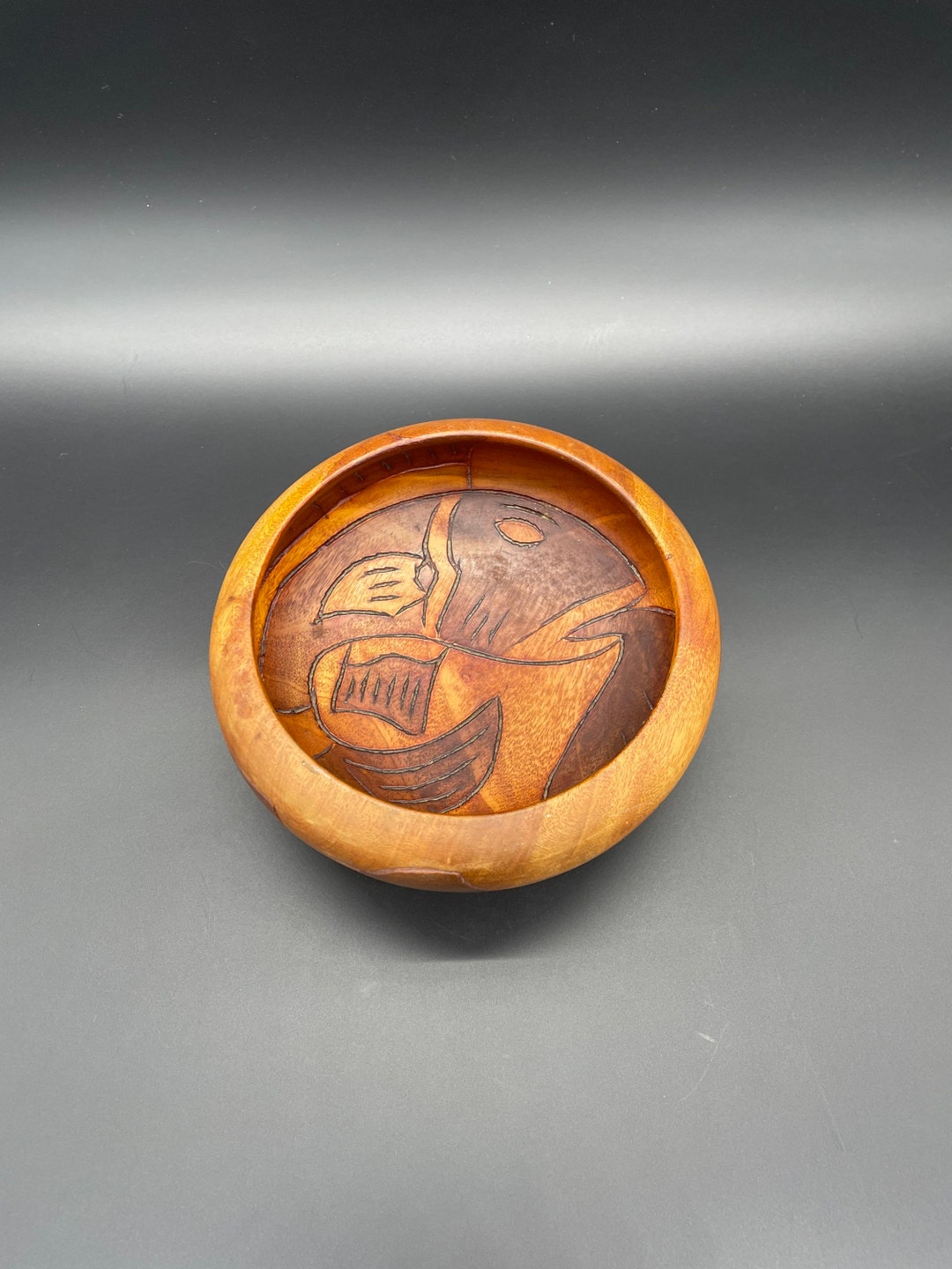Carved Wood Bowl Fish Handmade Decorative - Etsy