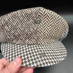 Vintage Newsboy Cap Cappie Wool Tweed Brown Tan Houndstooth Golf Hat ...