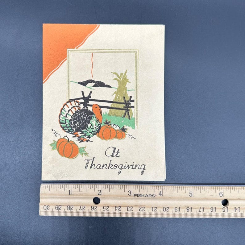 Vintage 1920s Thanksgiving Card Turkey Pumpkins Art Deco USA Antique ...