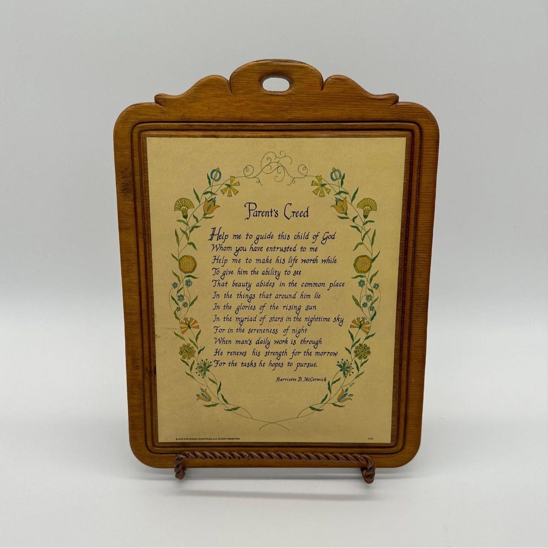 Vintage 1973 Wall Hanging Plaque Parents Creed Retro Wood Floral ...