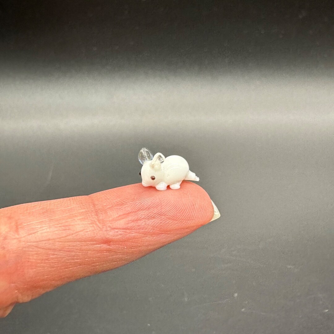 Miniature Art Glass Mouse White Rodent Handmade Mini Dollhouse Big Ears ...
