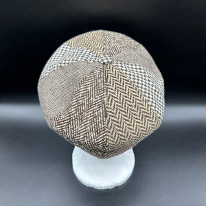 Vintage Newsboy Cap Cappie Wool Tweed Brown Tan Houndstooth Golf Hat ...