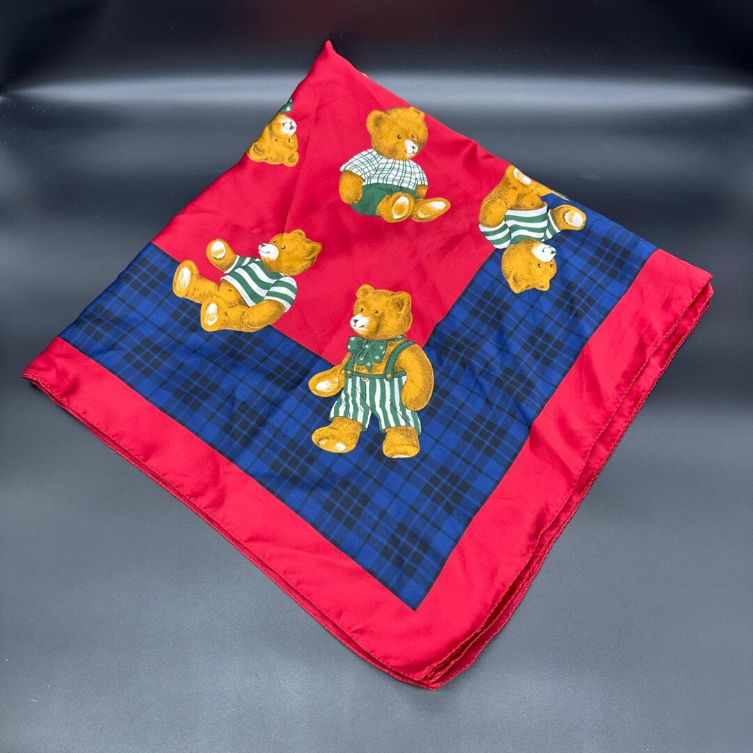 Vintage Teddy Bear Scarf Italian Plaid Maroon Navy Blue Italy Fashion ...