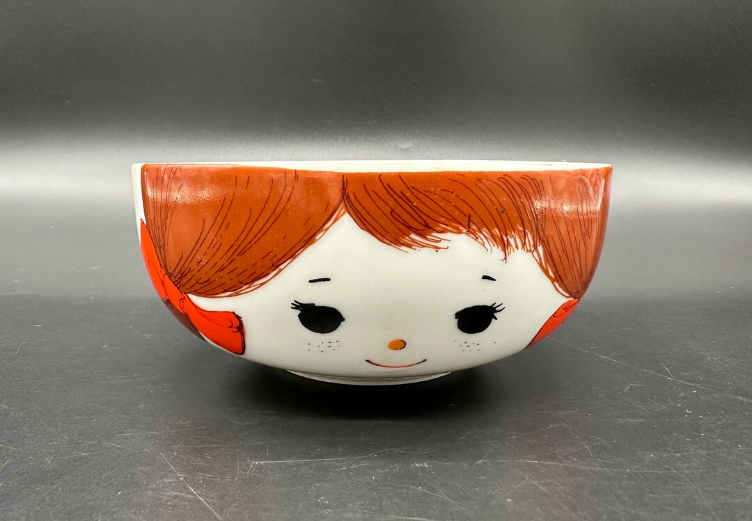 Vintage Childs Bowl Redhead Girl Pigtails Cereal Ceramic Kitschy Red ...