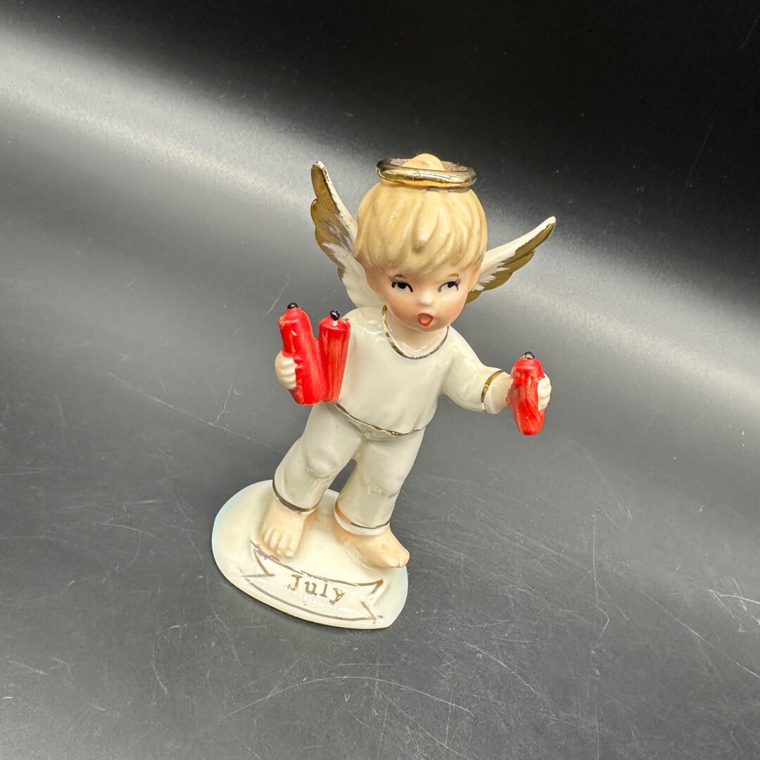 Vintage July Birthday Angel Boy Figurine Firecrackers Enesco Japan ...