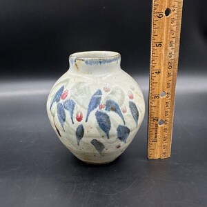 Handmade Studio Art Pottery Bud Vase Floral Berries Blue Res Gray ...