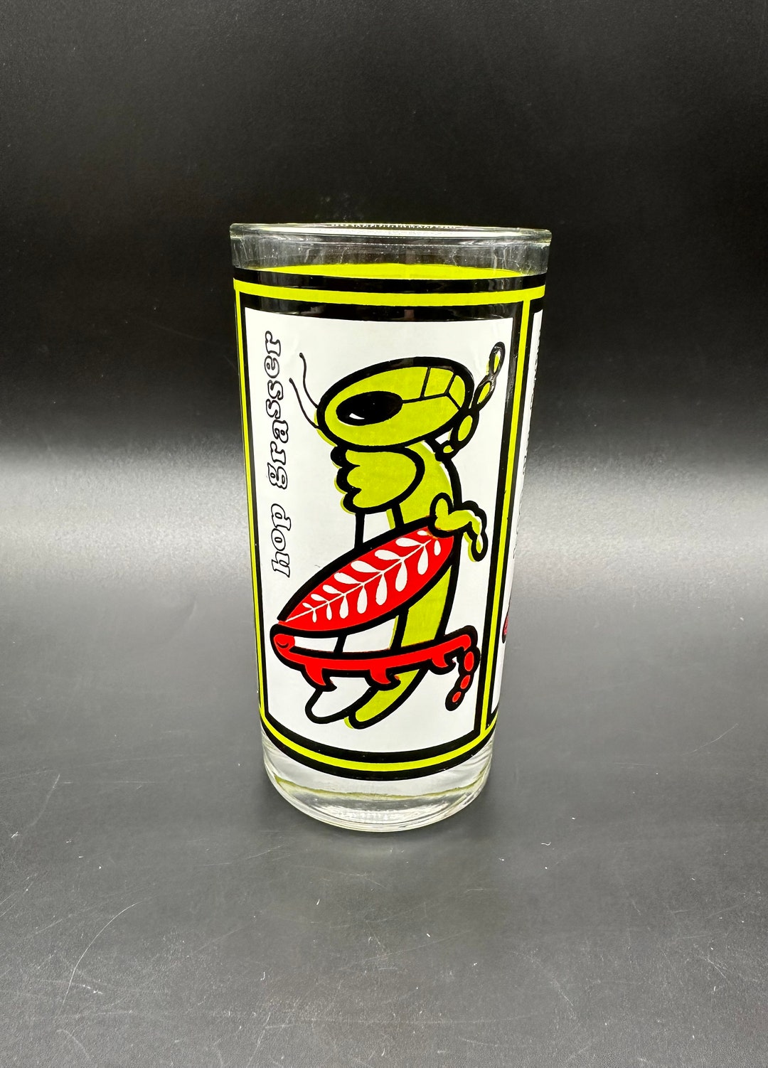Vintage Tumbler Glass Hop Grasser Green Bug Kitsch Fun Retro Kitchen ...