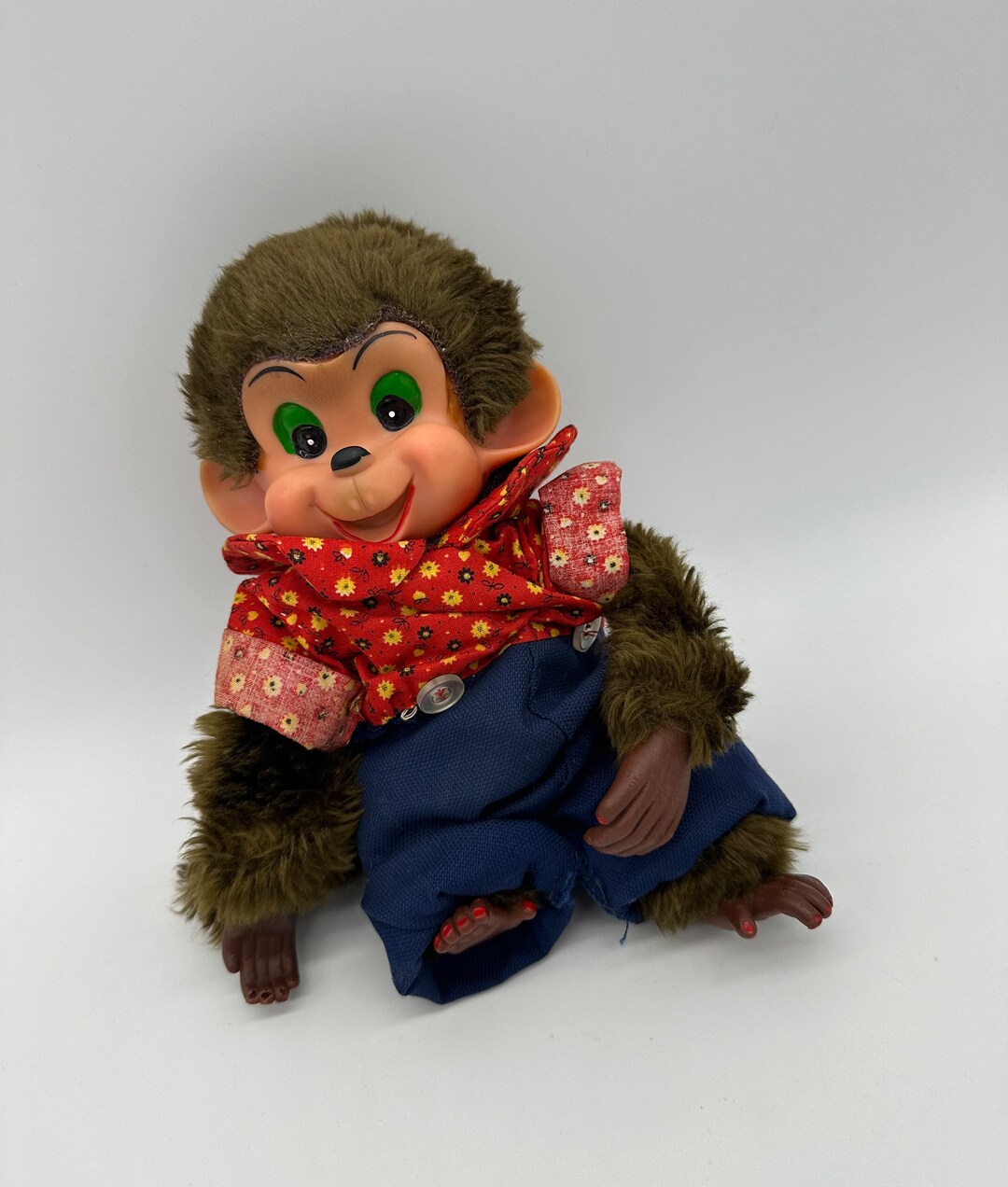 Vintage Monkey Toy Stuffed Animal Green Eyes JSNY 1970s Plush Gorilla ...