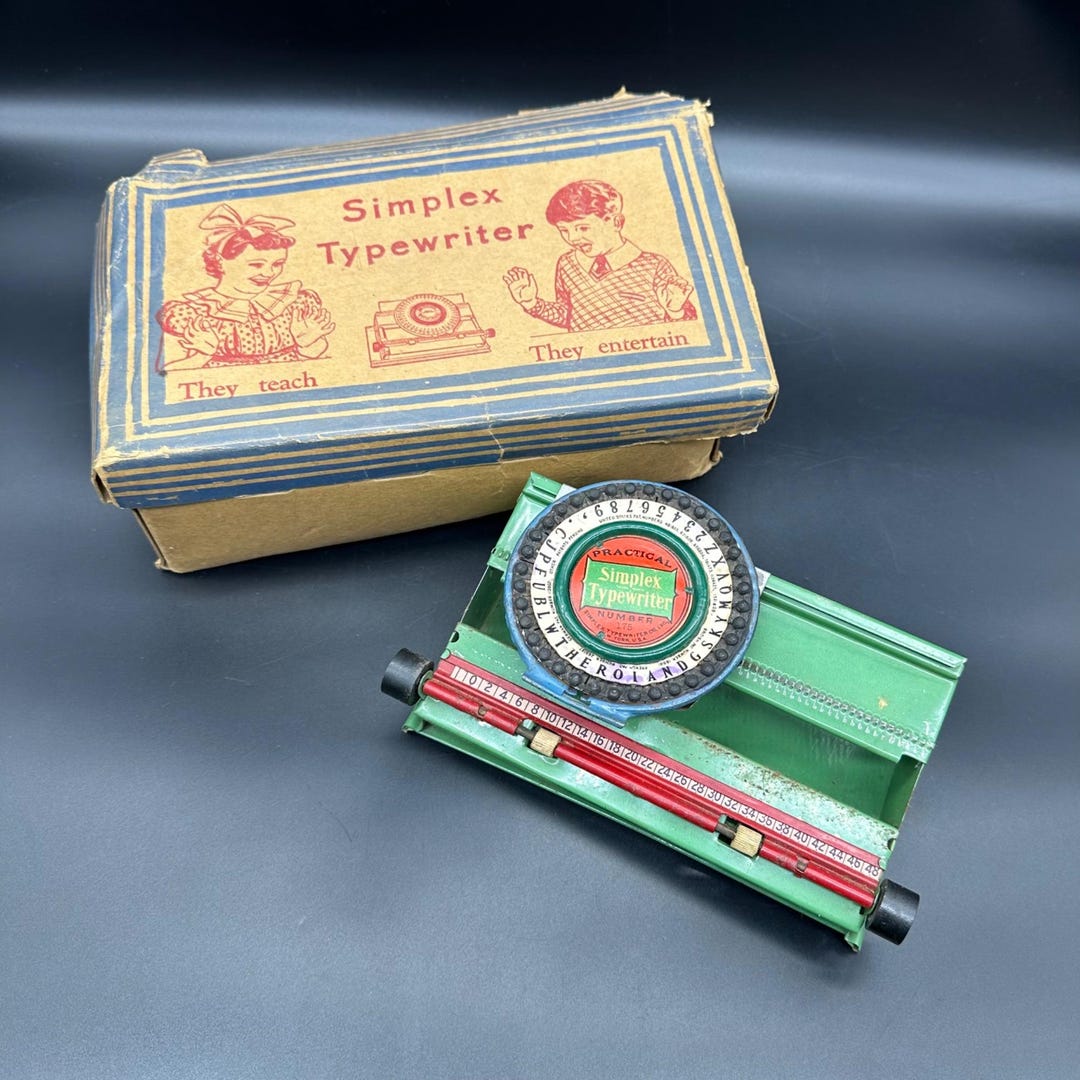 Vintage 1940s Simplex Typewriter 175 Toy Childs Original Box Green ...