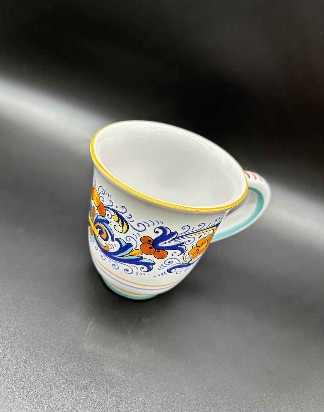 Italian Coffee Mug Floral Cup Hand Painted Orange Blue Dertua Italy ...