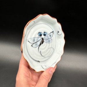 Dragonfly Dish Pottery Asian Signed Tray Handmade Plate Scalloped Edge ...