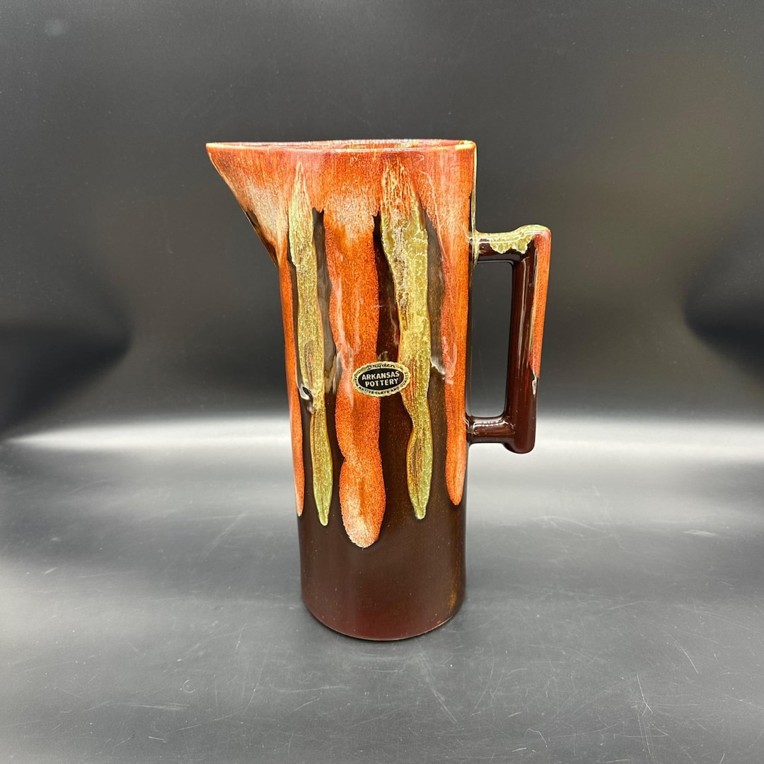 Vintage Dryden Pottery Drip Glaze Pitcher Jug Hot Springs Arkansas ...