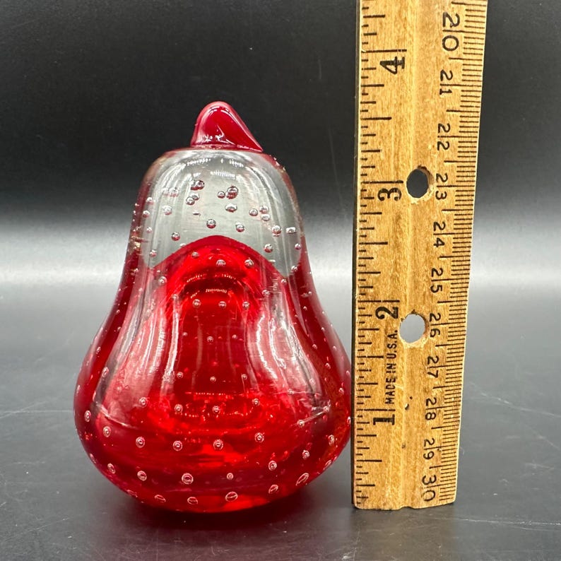 Art Glass Pear Paperweight Red Clear Controlled Bubbles Fruit Japan ...