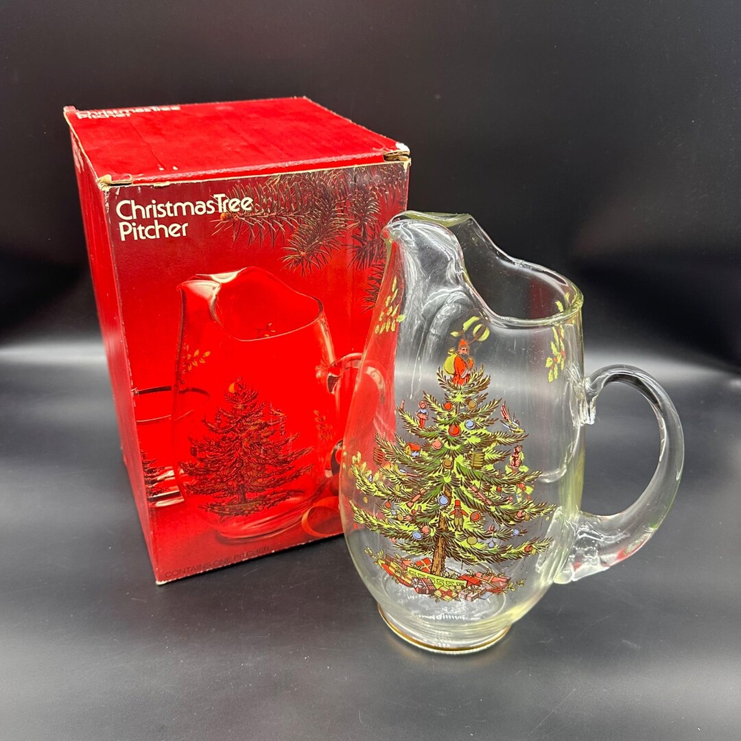 Vintage Spode Christmas Tree Glass Pitcher Santa Tree Topper Ice Lip 2. ...
