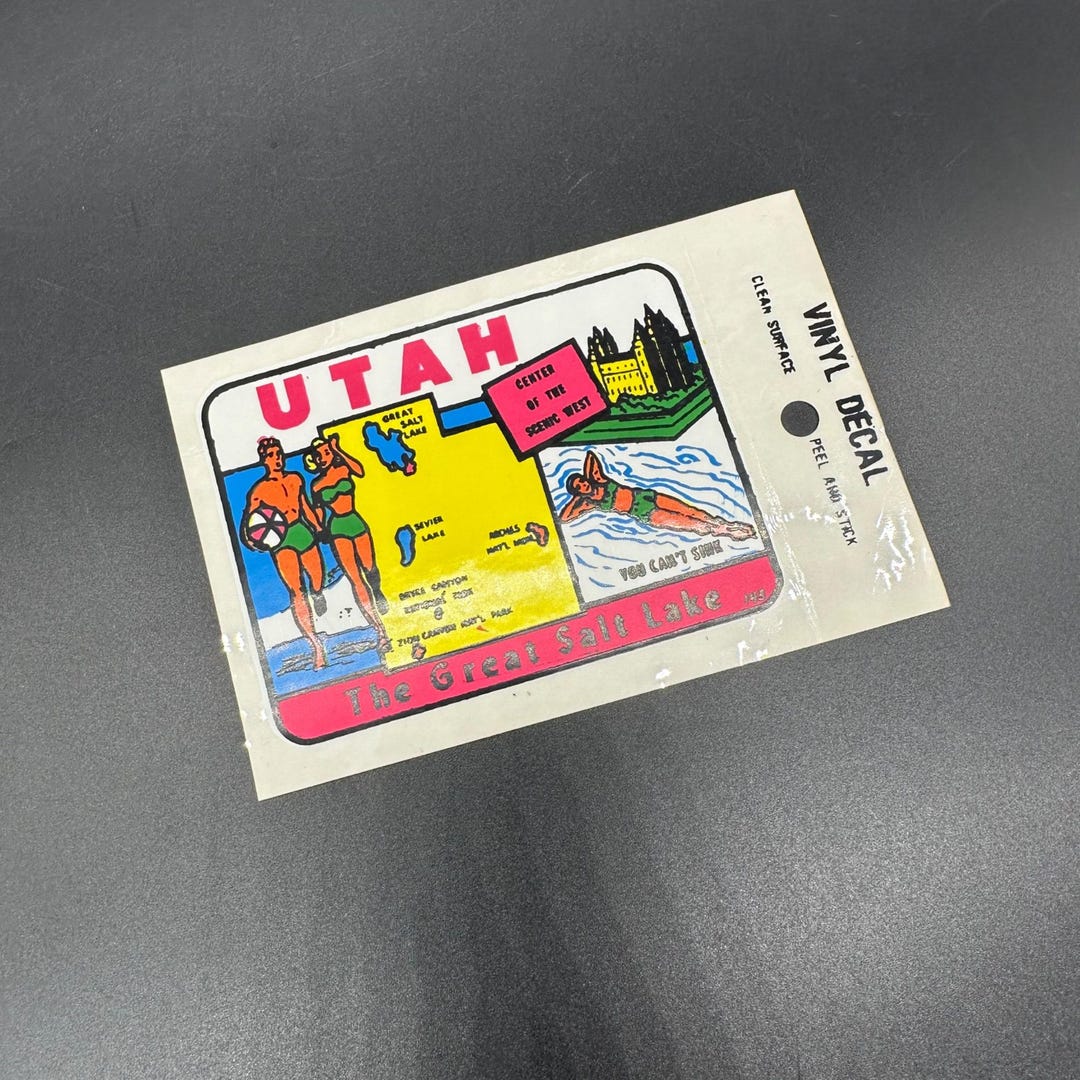 Vintage Souvenir Vinyl Decal 1970s Utah Great Salt Lake Retro Travel ...