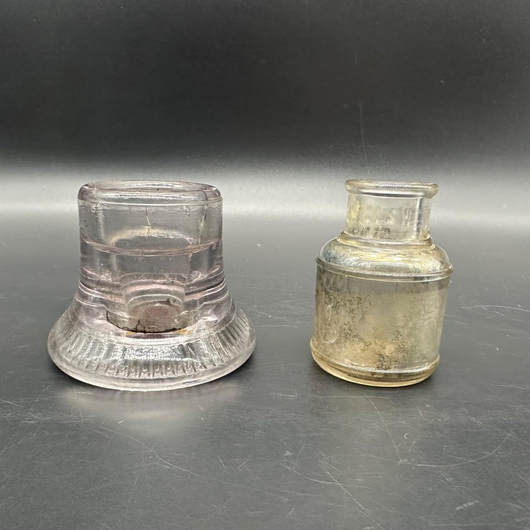 Vintage Glass Ink Well Bottles Set of Two Retro Office Desk Decor ...