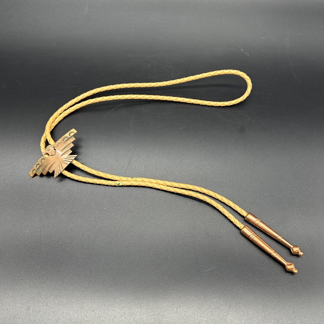 Vintage Solid Copper Bolo Tie Bell Trading Post Thunderbird Albuquerque ...