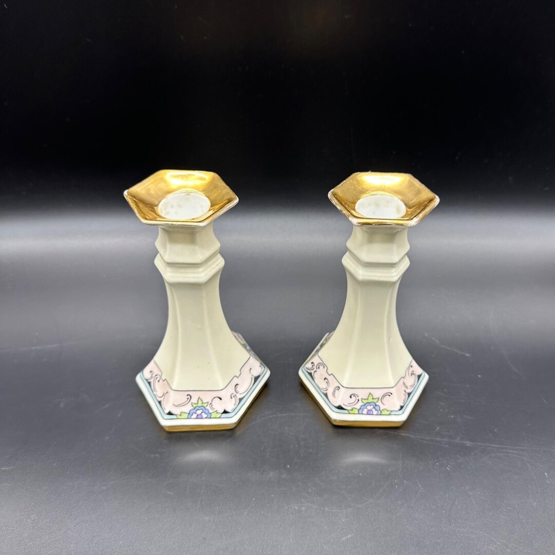 Vintage Candlestick Holders Art Deco Peerless Germany Hand Painted ...