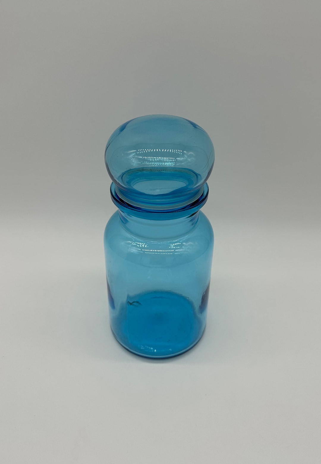 Vintage Apothecary Jar Blue Glass Bubble Lid Belgium Bottle MCM 9 Inch ...