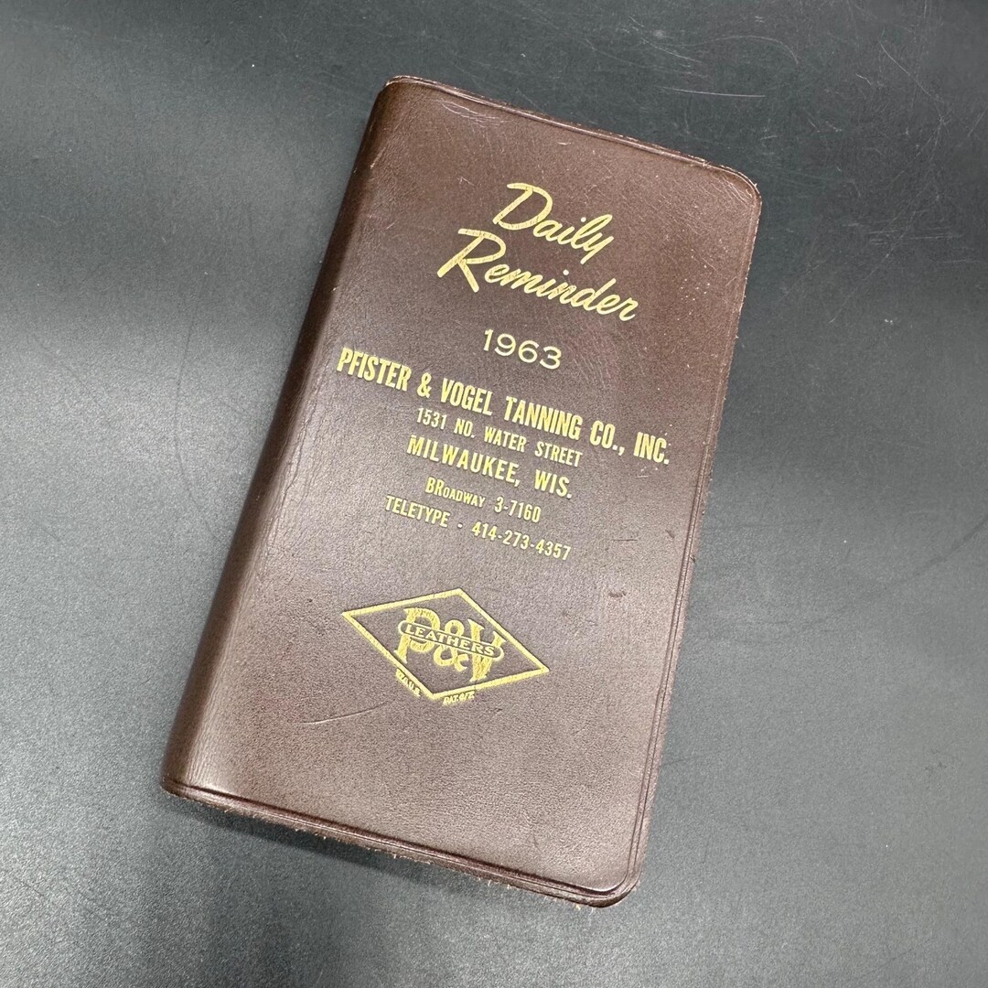 Vintage 1963 Daily Reminder Calendar Notebook Brown Leather Mid Century ...