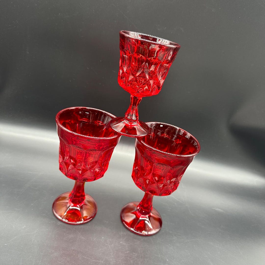 Vintage Ruby Red Glass Goblets Noritake Perspective Mid Century 1960s ...