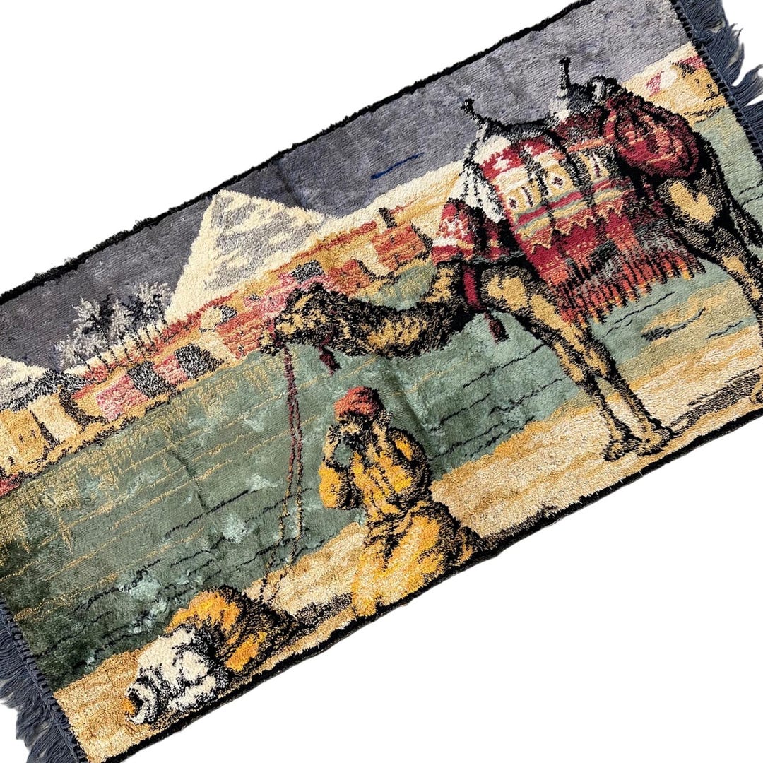 Vintage Camel Pyramids Wall Tapestry Rug Fringe Mid Century Decor Egypt ...