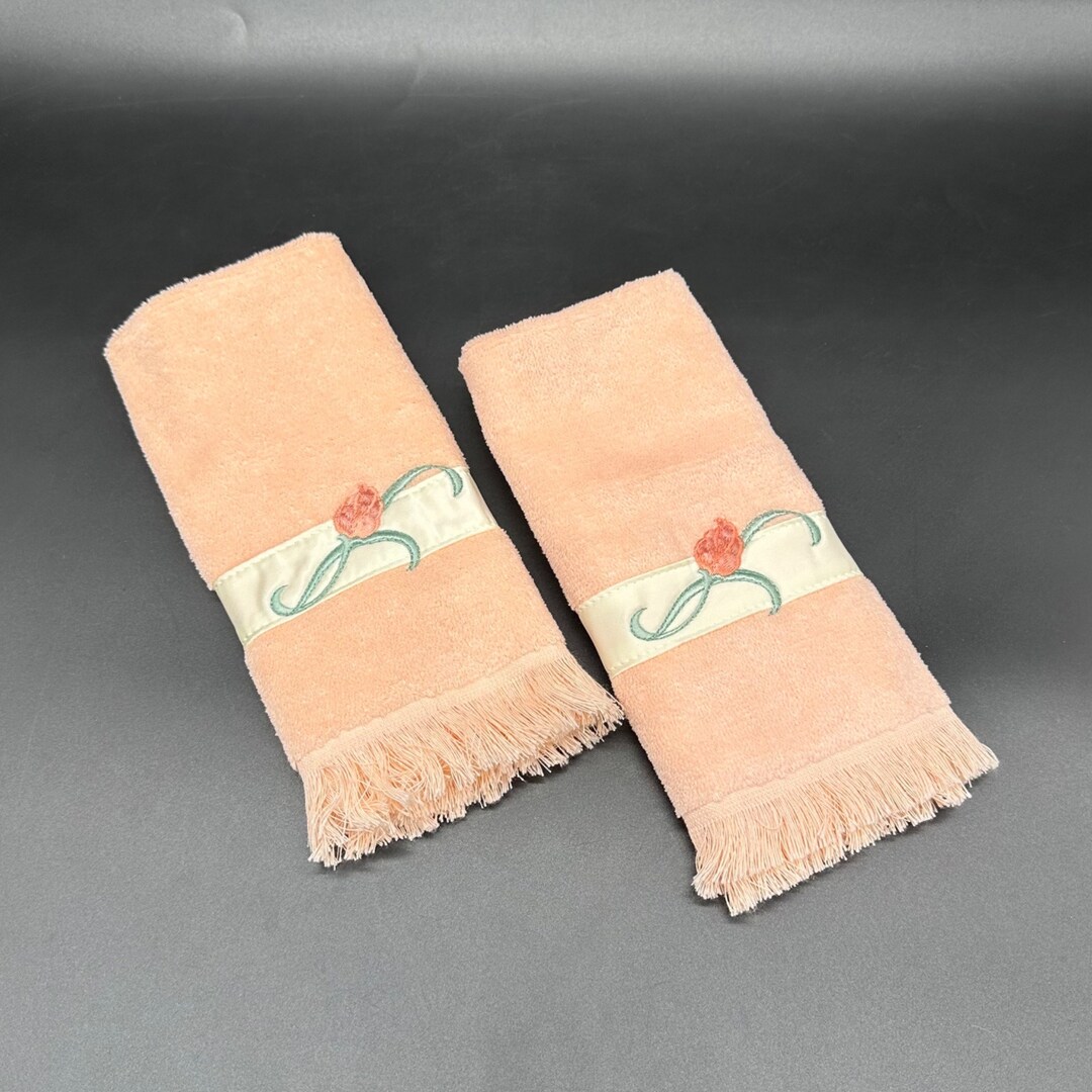 Vintage Hand Towels Peach Floral Fringe 1990s Saturday Knight Ltd USA ...