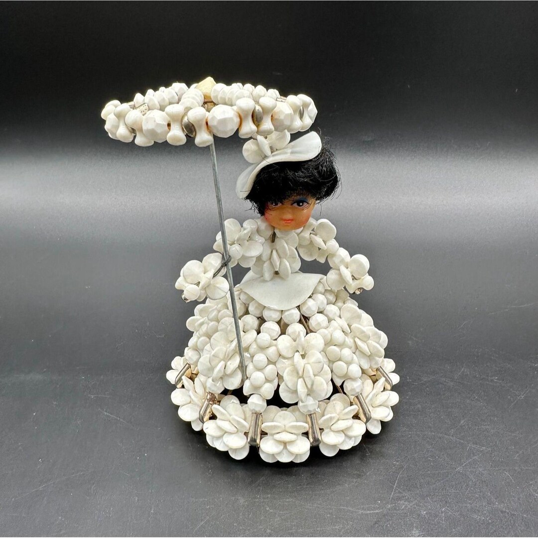 Vintage Handmade 1970s Safety Pin Art Lady Figurine Beaded Dress ...