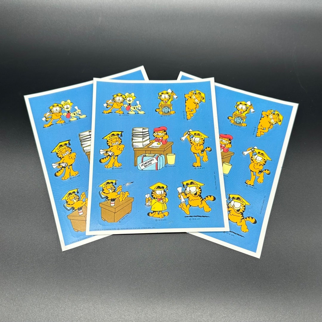Vintage Garfield the Cat Sticker Sheets Odie Graduation 1970s Lot of ...