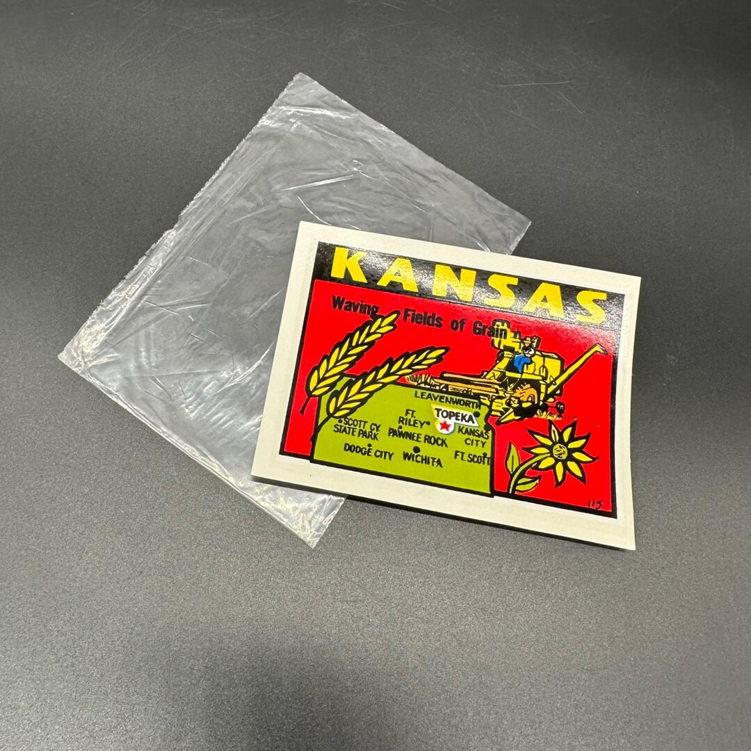 Vintage 1970s Kansas Souvenir Decal Waving Fields of Grain Retro Travel ...