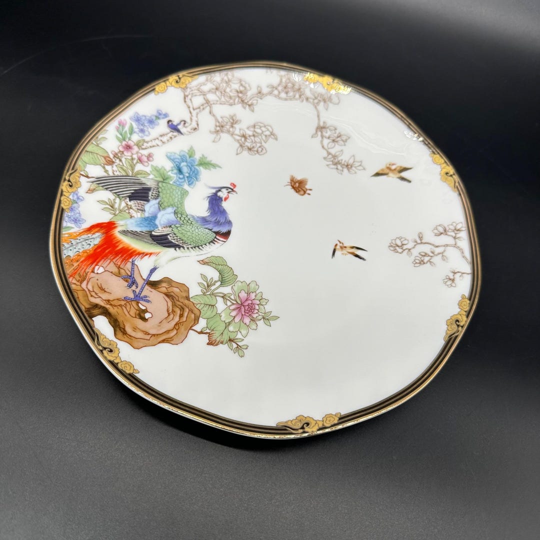 Vintage Salad Plate Phoenix Sparrow Bird Floral Gold Trim 8 Inch ...