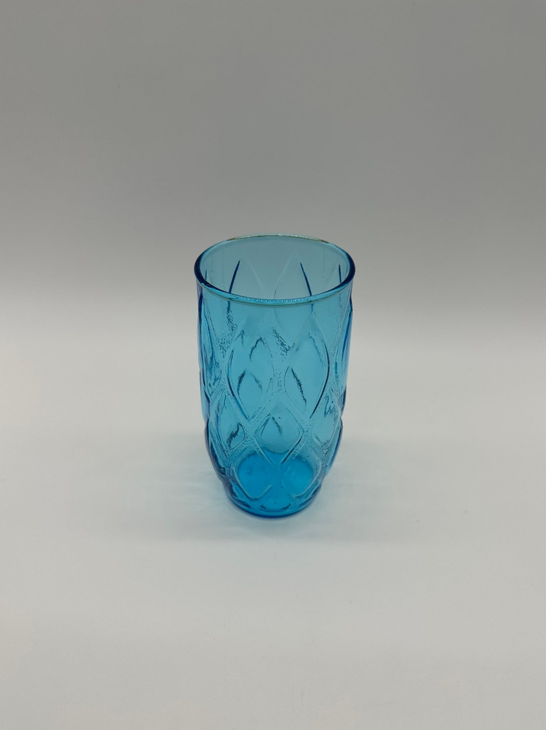 Vintage Drinking Glass Anchor Hocking Madrid Tumblers Blue Diamond ...