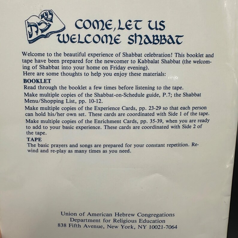 Vintage Come Let Us Welcome Shabbat 1989 Book Union of American Hebrew ...