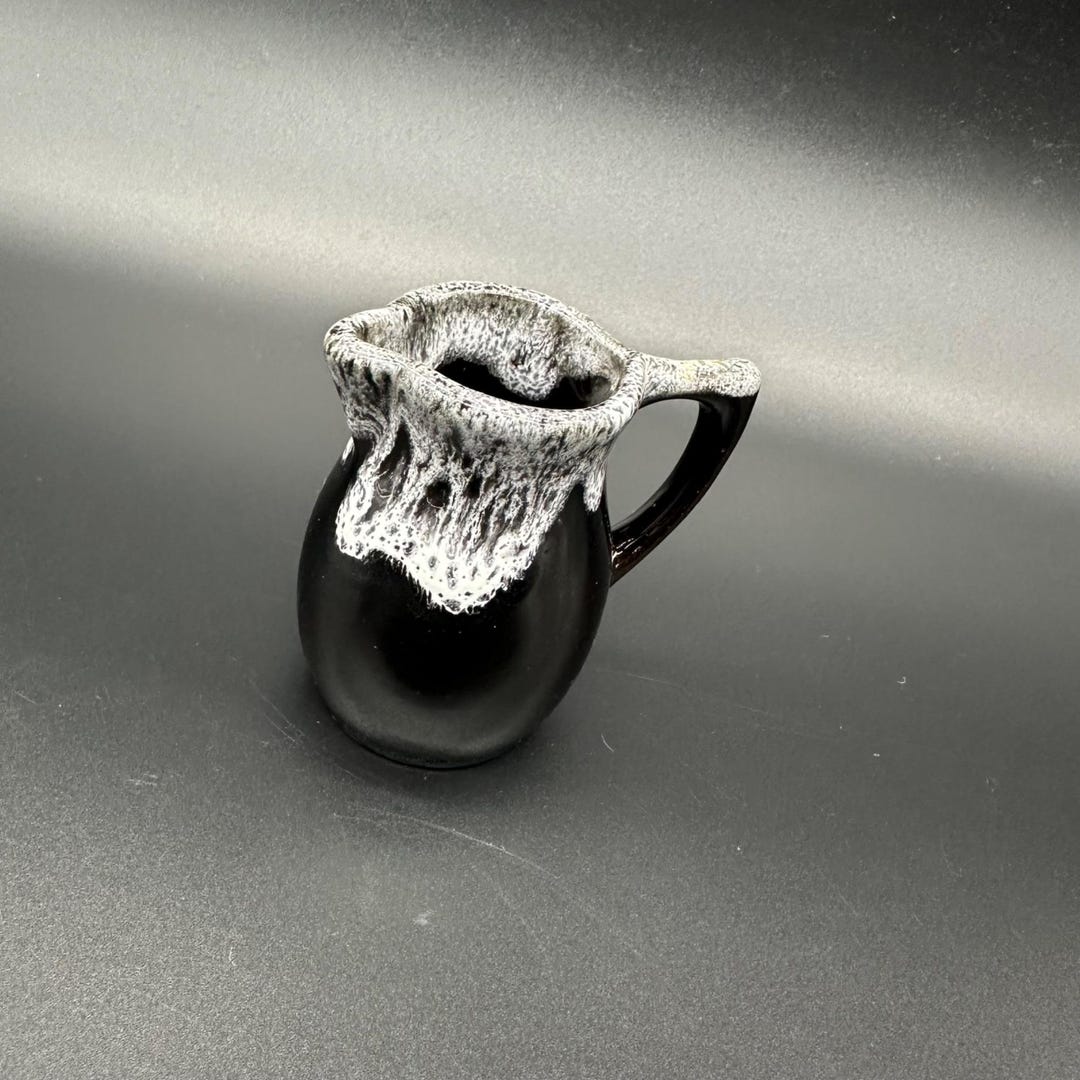 Vintage Black Drip Glaze Mini Pitcher Individual Creamer Redware ...