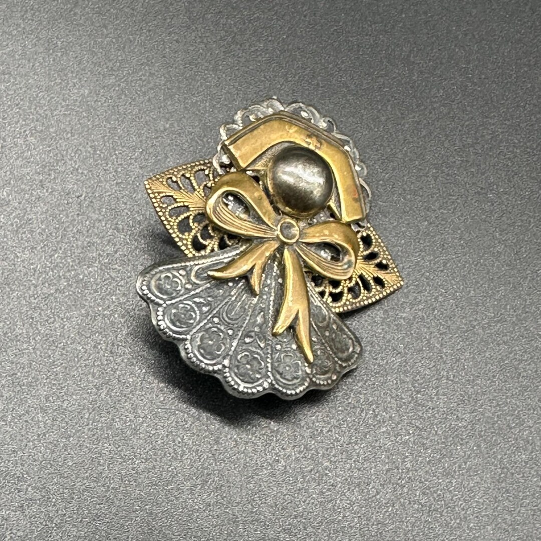 Vintage Angel Nurse Brooch Pin Filigree Kats Creations Silver Gold Tone ...