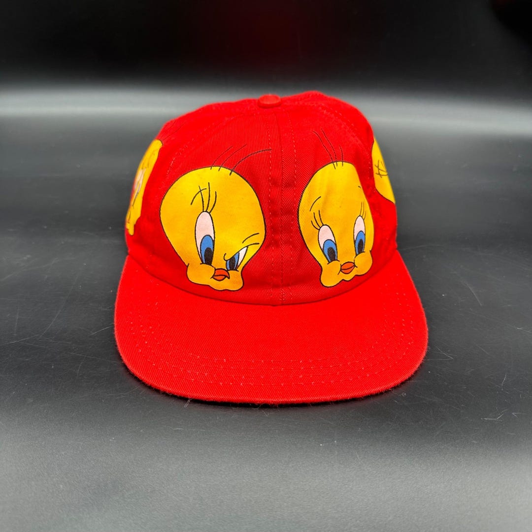 Vintage 1998 Warner Bros Tweety Bird Kids Snapback Cap Red Warner Bros ...
