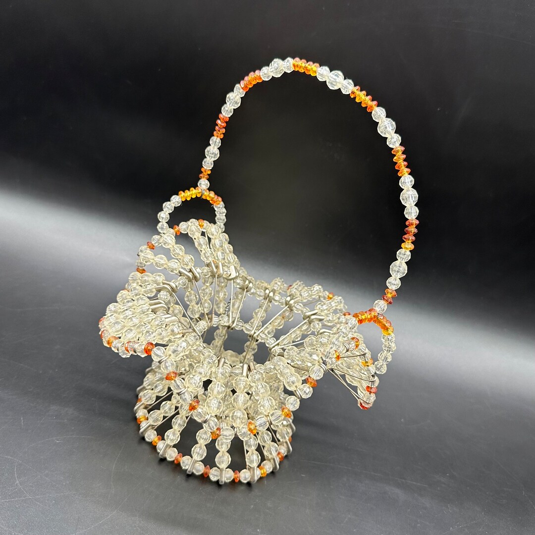 Safety Pin Basket Vintage Beaded Art Display Handmade 1970s Retro ...