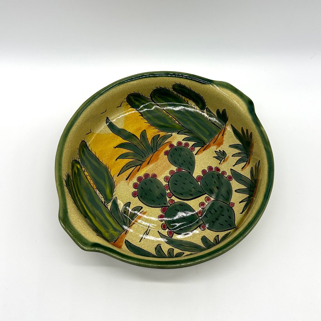 Mexican Pottery Dish Cactus Redware Mendez Torres Double Handle ...