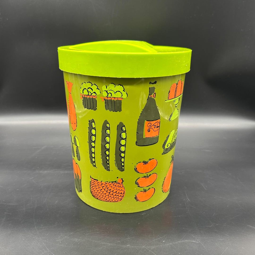 Vintage Canister 1970s Kitsch Green Food Retro Kitchen Storage ...