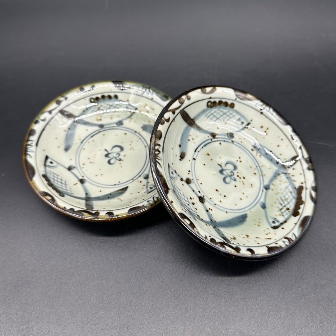 Vintage Mashiko Mitsu Fish Tamabuchi Small Dishes Japan Soy Sushi Plate ...