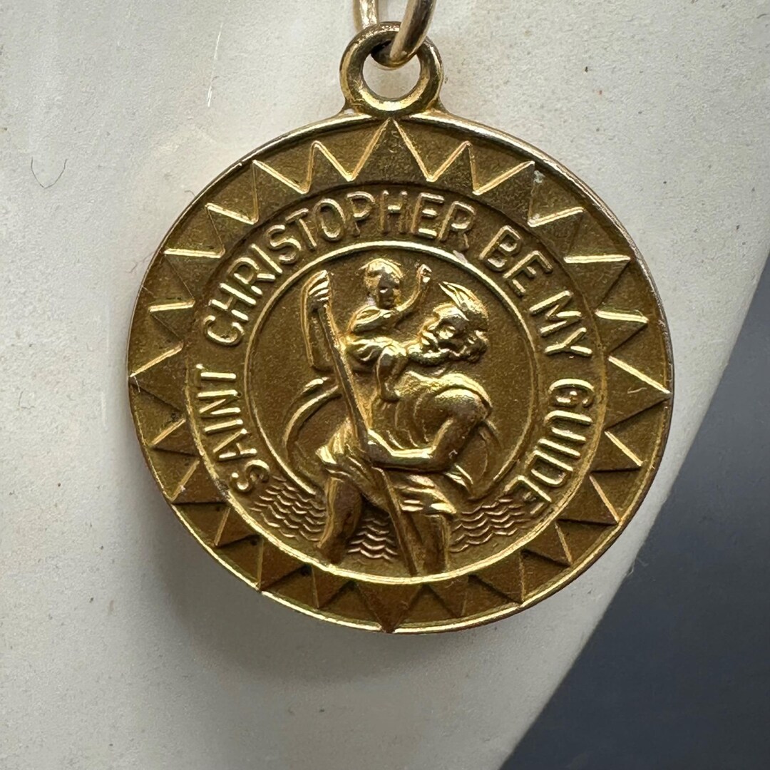 Vintage Saint Christopher Be My Guide Pendant Necklace Gold Tone ...