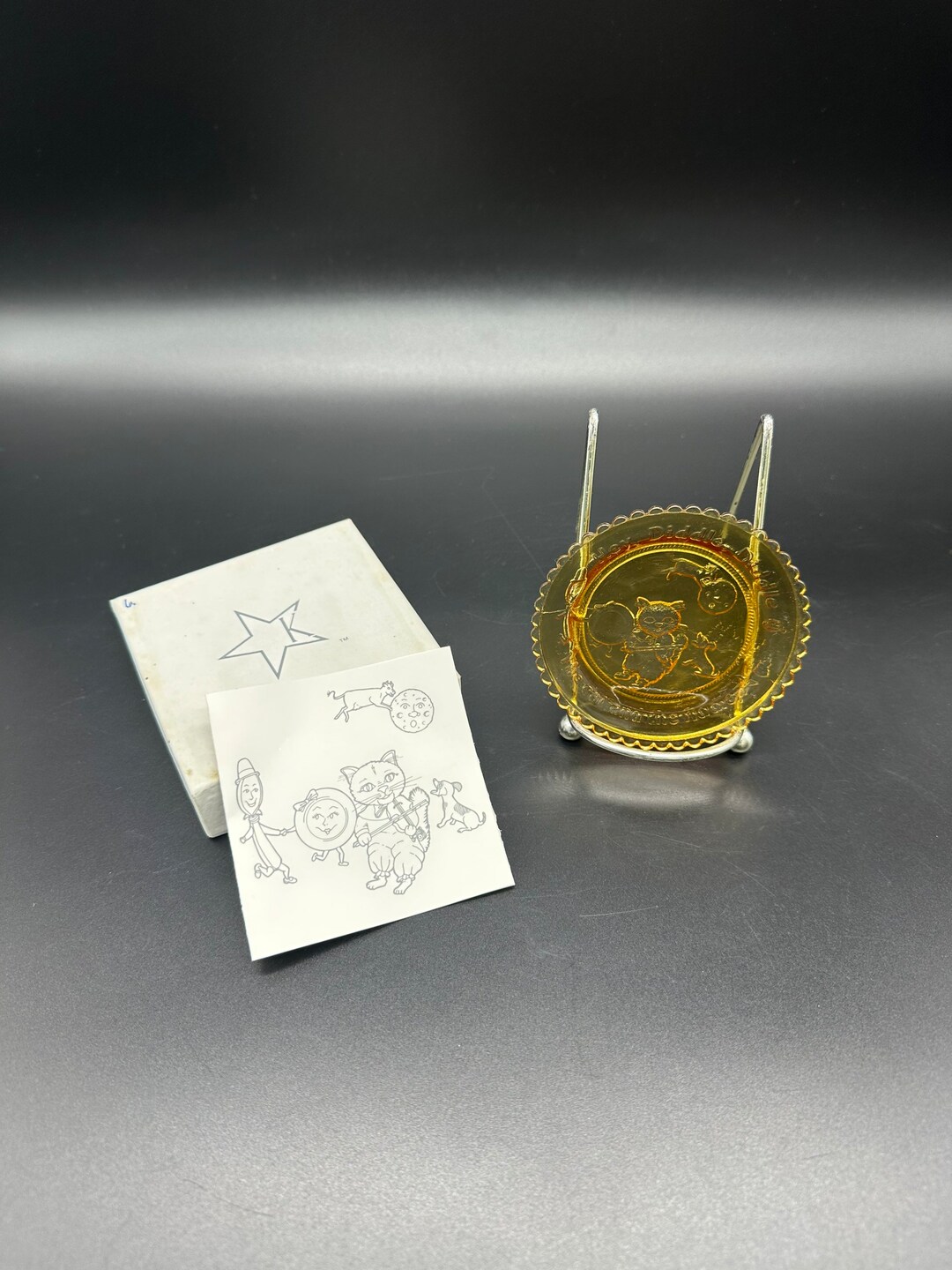 Hey Diddle Diddle Vintage Cup Plate Kaleidoscope 1983 Amber Glass ...