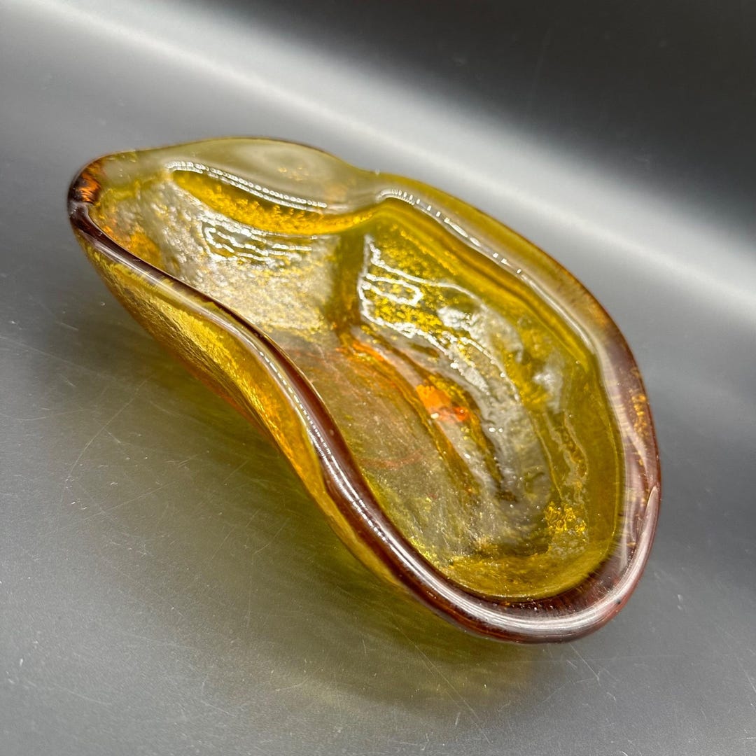 Vintage Amber Glass Blenko Amoeba Dish MCM Freeform Ashtray Bowl USA ...