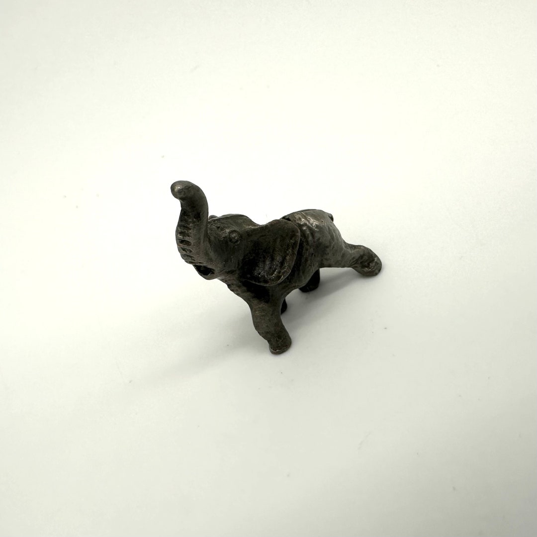 Miniature Pewter Elephant Figurine Mini Metal Trunk up Lucky Gray Game ...